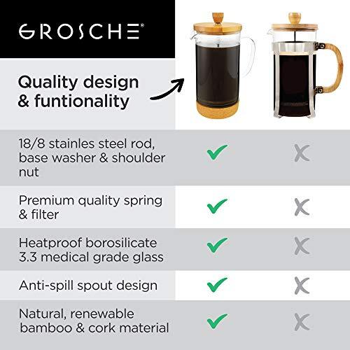 GROSCHE - Melbourne French Press Coffee & Tea Maker 34 oz with Bamboo ...
