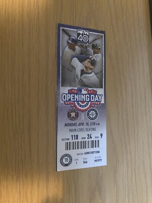 Seattle Mariners vs Houston Astros Unused Opening Day Season Ticket ...