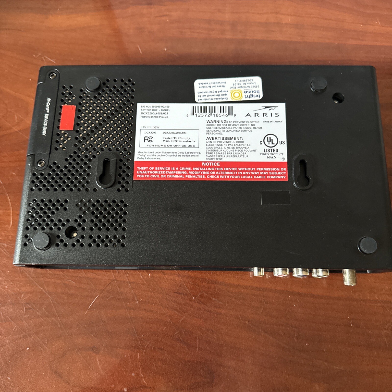 Arris Motorola DCX3200 A081 033 Dolby Digital Plus HDMI TV Box No Power ...