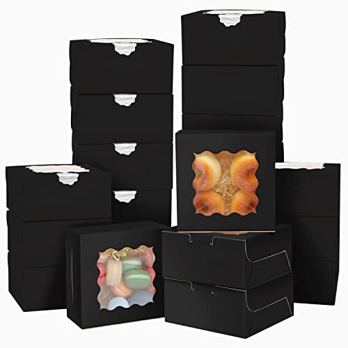 60pcs Black Bakery Boxes with Window 6x6x3 inches Thick & Sturdy ...