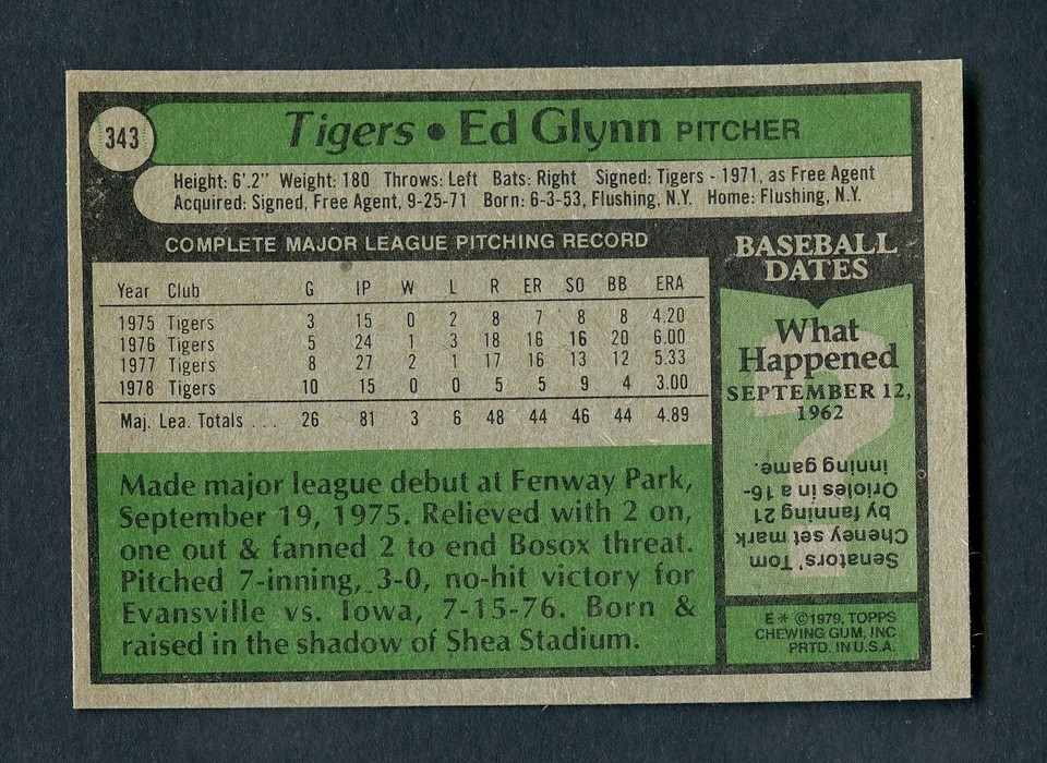 1979 Topps Baseball Card #343 Ed Glynn Tigers NrMT | eBay