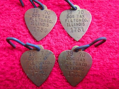 4-CONSECUTIVE # 1970 FULTON COUNTY IL DOG LICENSE TAX TAG 1750, 1751 ...