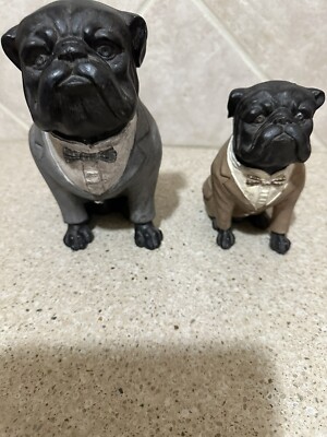 English Bulldog Statues Resin Tuxedo Butler Bulldogs Set of Two Decor ...