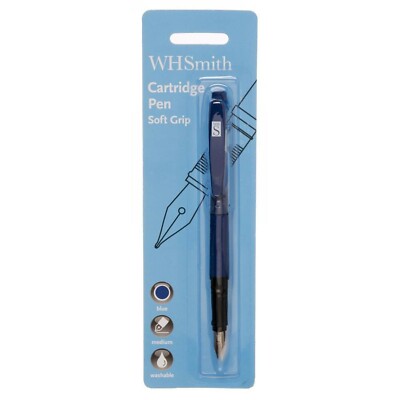 WHSmith Soft Grip Blue Fountain Pen Blue Ink Medium Nib Washable Ink ...