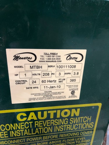 Manaras Opera MTBH heavy duty trolley garage-overhead door opener 1hp ...