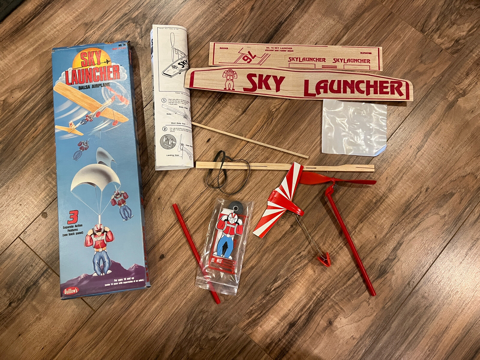 NEW GUILLOW'S SKY LAUNCHER NO. 76 RUBBER BAND AIRPLANE BALSA WOOD USA ...