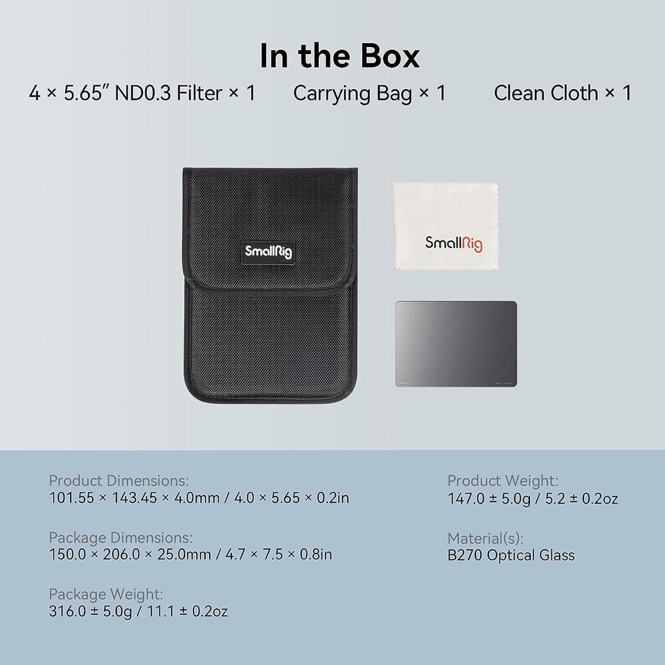 SmallRig Square ND Filter 4"x5.65" Cinema Neutral Density Filter for ...