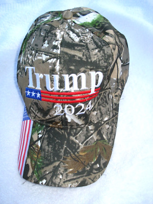2024 TRUMP CAMO HAT / CAP. Donald J. USA Flag. 6-Panel OSFA hookvelcro ...