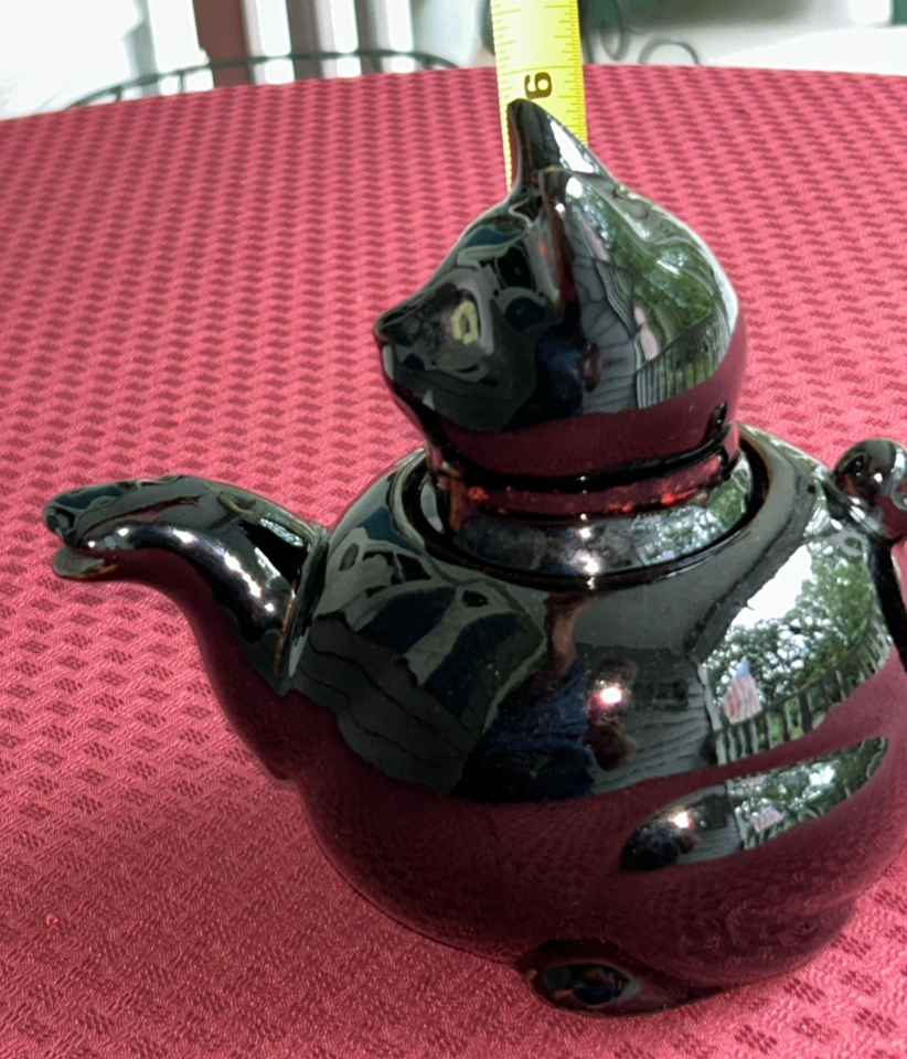 Vintage 1950’s Shafford Redware Glazed Teapot Black Cat With Red Bow ...
