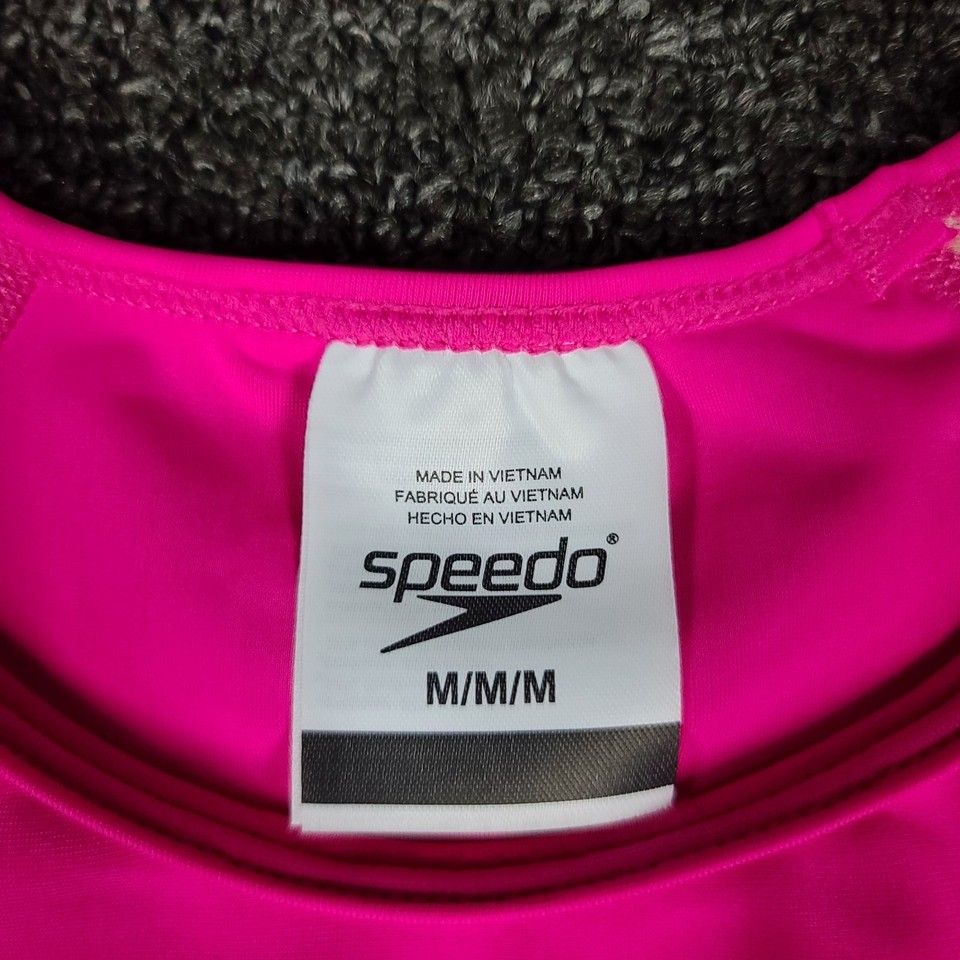 Speedo Top Girls Medium Pink Short Floral Sleeve UV50 Blocktheburn Swim ...