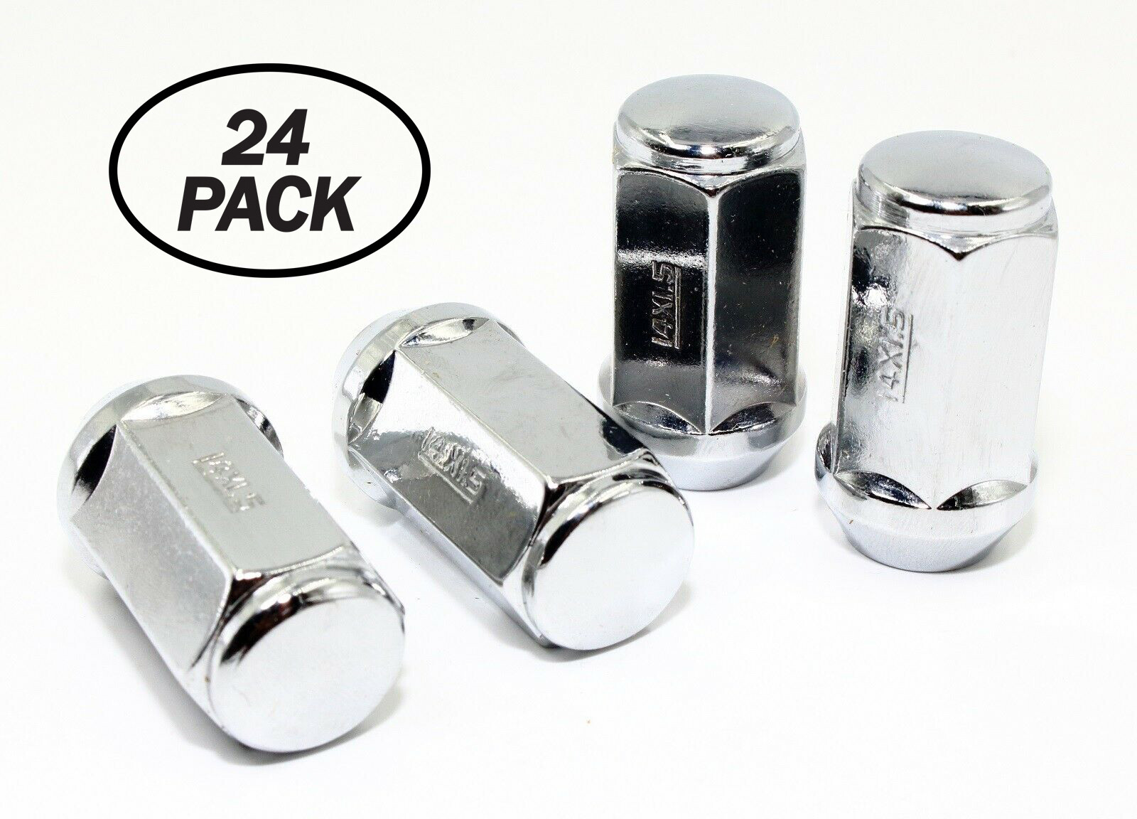 24 Chrome Acorn Lug Nuts 1.75" 14x1.5 Tahoe Escalade Silverado GMC ...