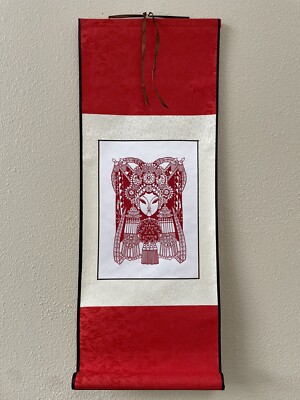Chinese Silk Cloth Wall Art Scroll with Paper Cut Out Beijing Opera ...