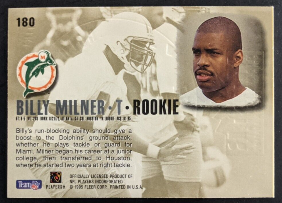 Billy Milner 1995 Fleer Ultra GOLD MEDALLION #180 Football NFL Card ...