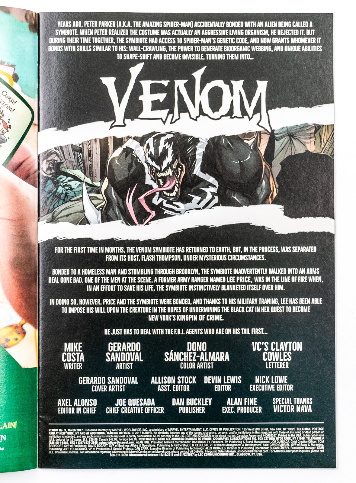 Venom #3 (2017 Marvel, Vol.3) Mike Costa & Regular Gerardo Sandoval ...