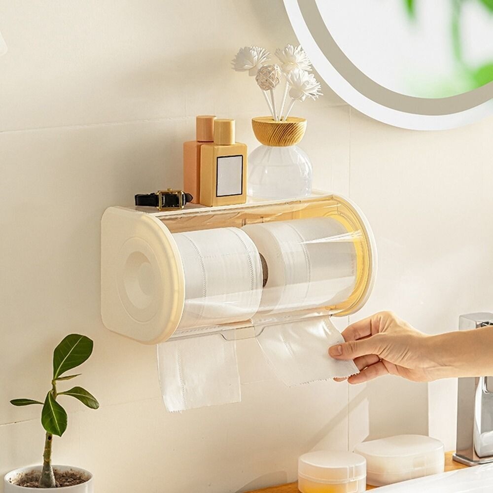 No Punching Required Toilet Roll Paper Box Wall Mounted Roll Paper ...