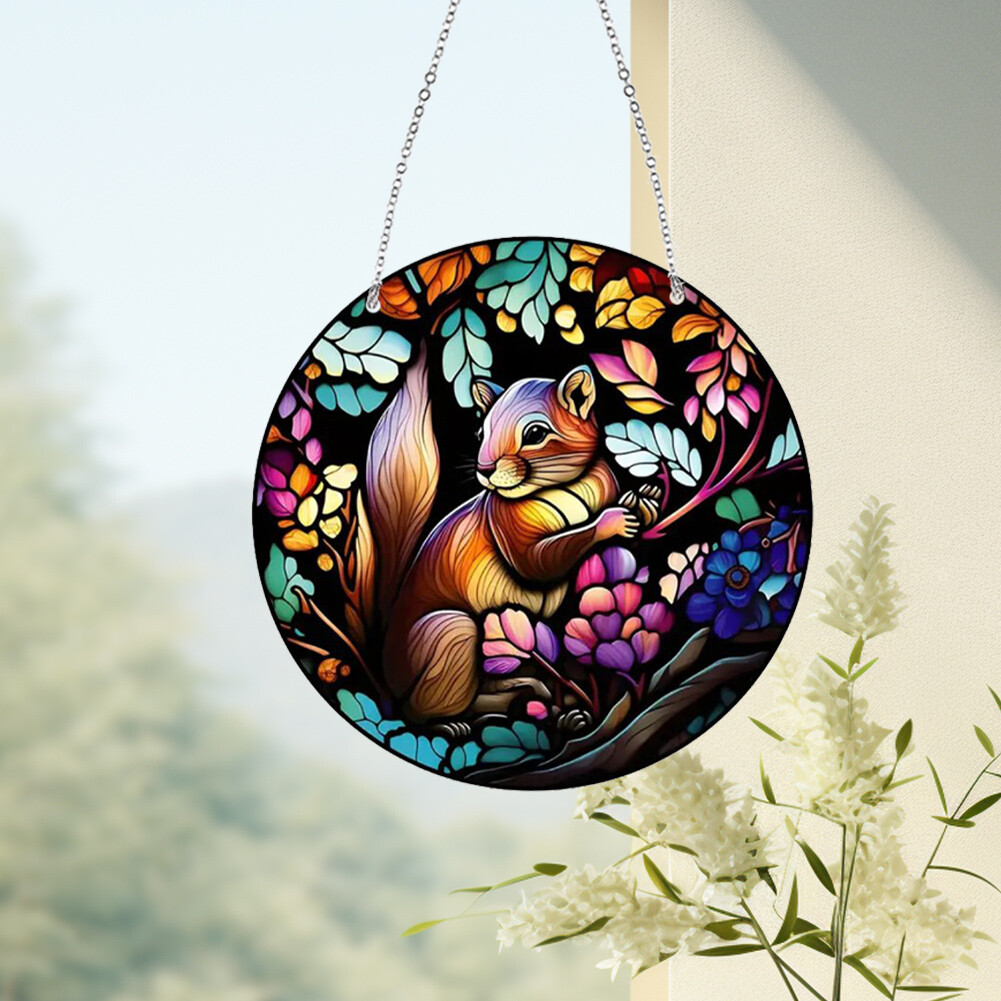 Squirrel Suncatcher Window Panel Hanging Sun Catcher Garden Decor ...