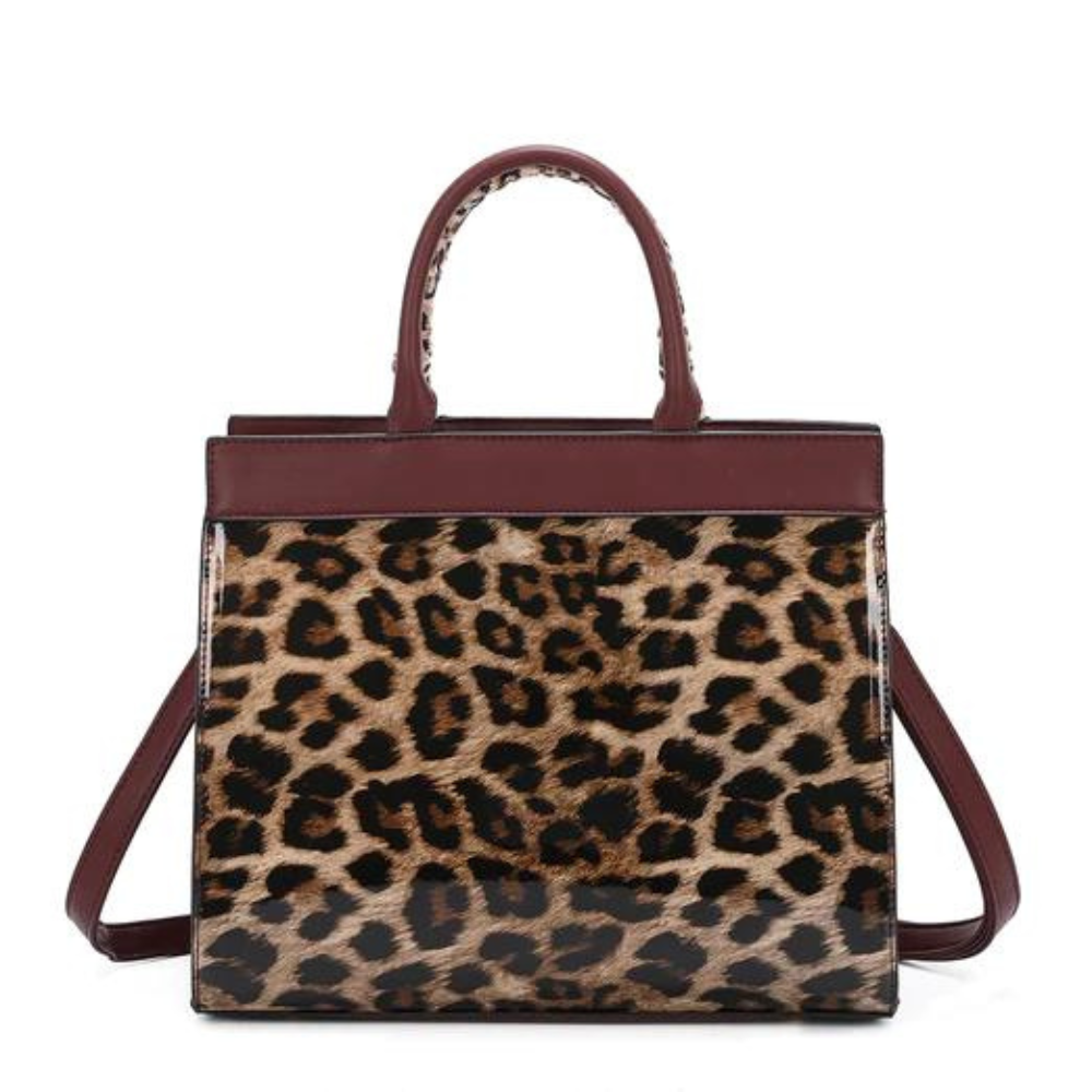New Women's Patent Leather Leopard Pattern Shopper Shoulder Handbag ...