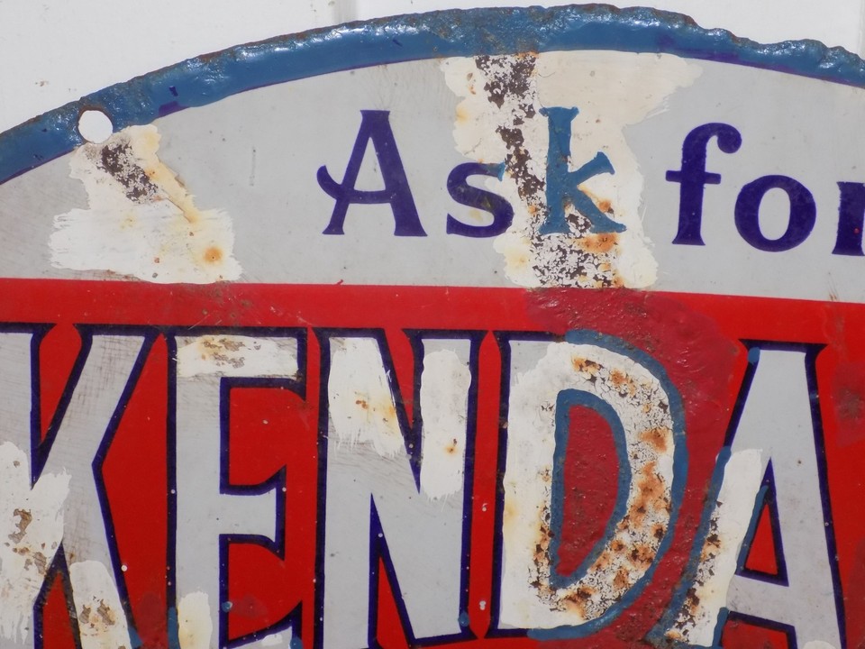 Vintage Ask For Kendall Motor Oils Porcelain Double Sided Sign | eBay