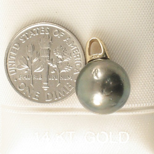14k Yellow Gold Dimpled-Bail & Diamond Black Tahitian Pearl Pendant | eBay