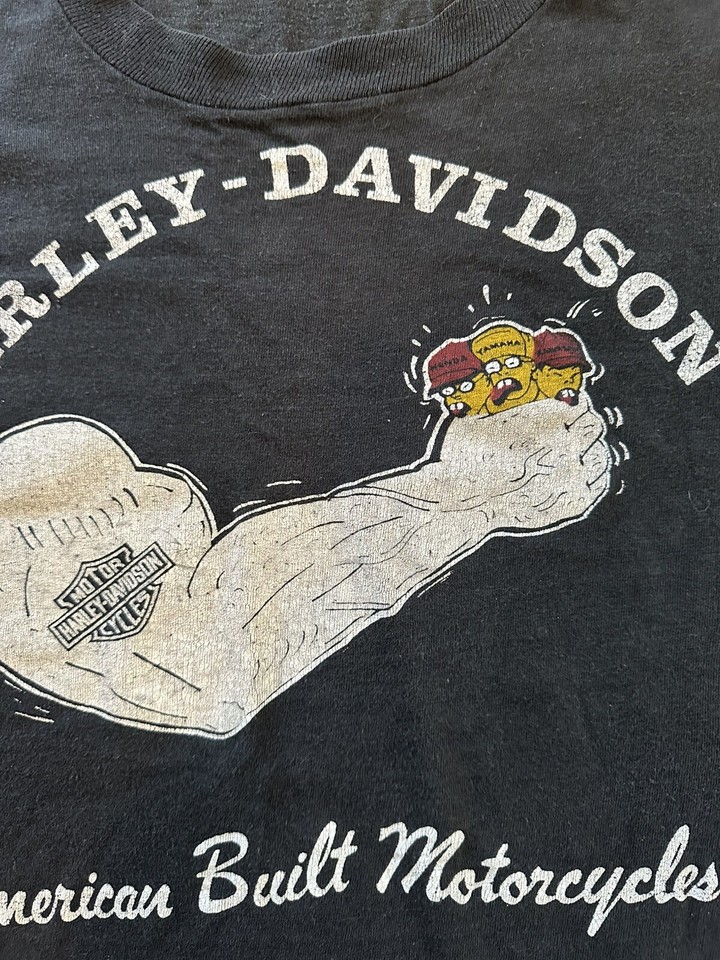 Vintage 70s Detroit Harley Davidson Anti Japan Arm Crushing Tee 3D ...