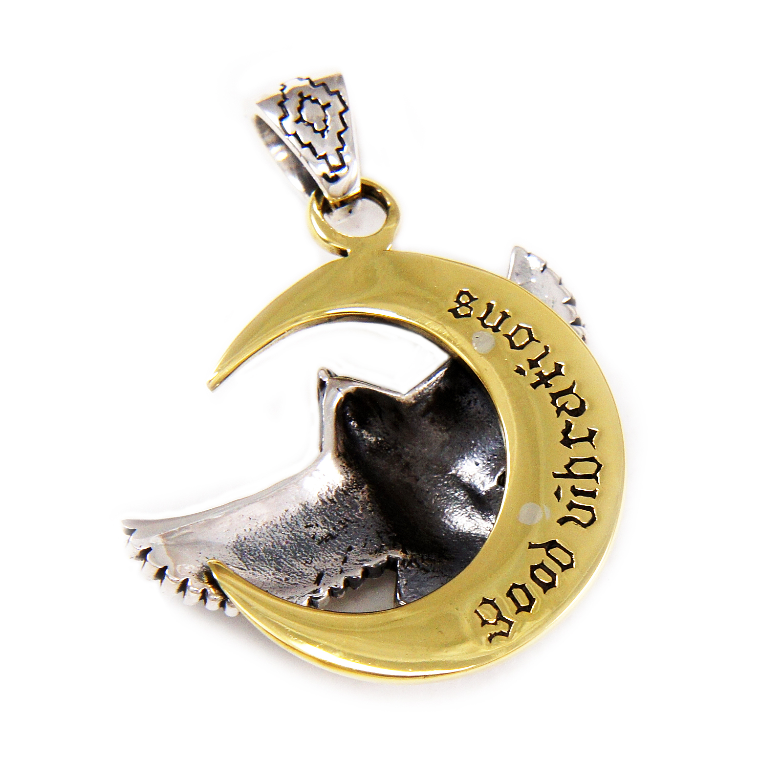EAGLE CRESCENT MOON 925 STERLING SILVER GOTHIC ROCKABILLY BIKER PENDANT ...