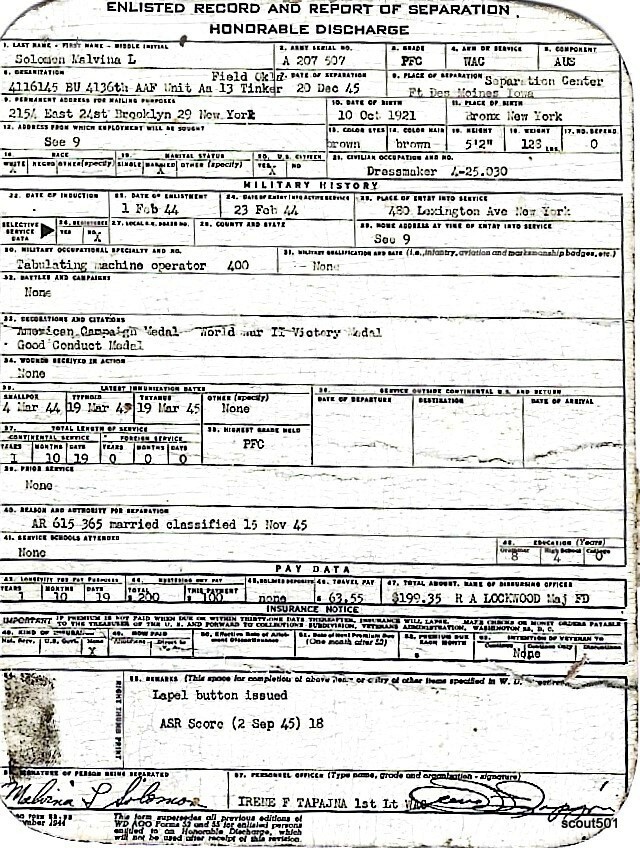 1945 WWII Authentic Wallet Size Honorable Discharge Document WAC Tinker ...