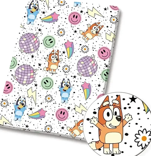 Bluey Bingo disco ball character polyCotton Fabric Half Yard (18” x 55 ...