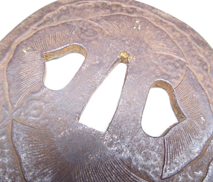 B0619e: Real old iron Japanese sword guard TSUBA for KATANA with ginkgo ...