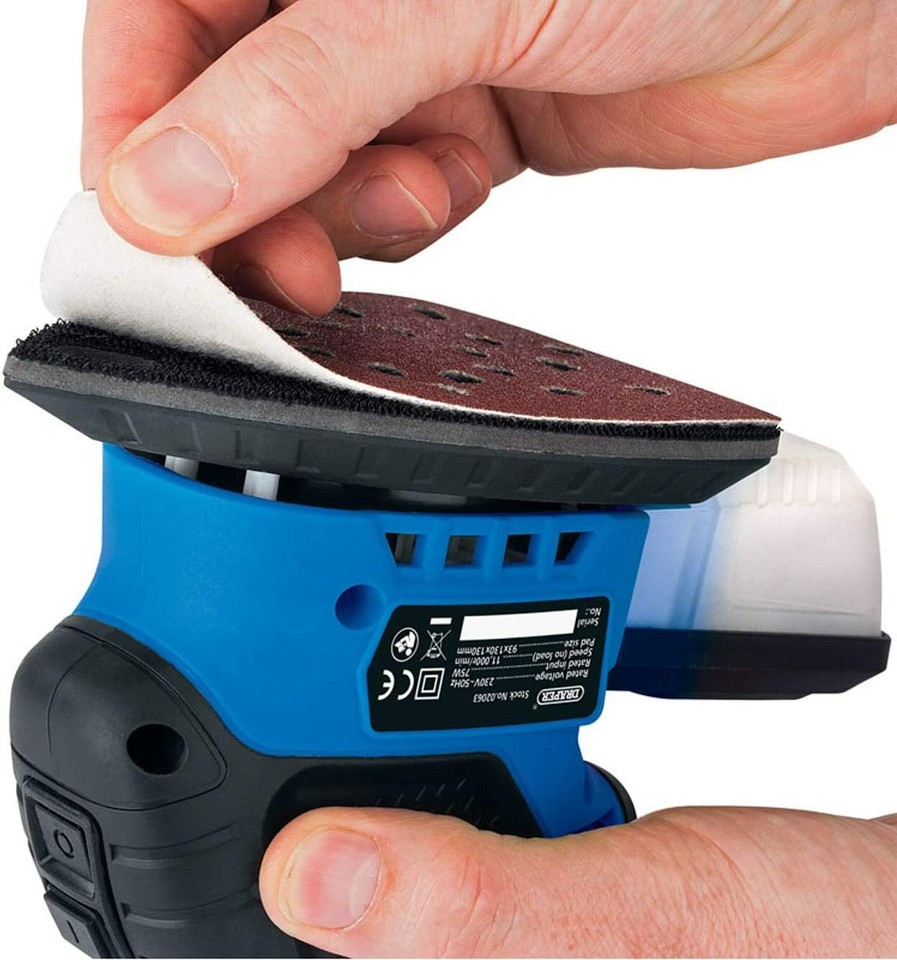 Draper Tri Palm Sander Kit & 24 Sanding Sheets + Finger Pad 75W - 02063 ...