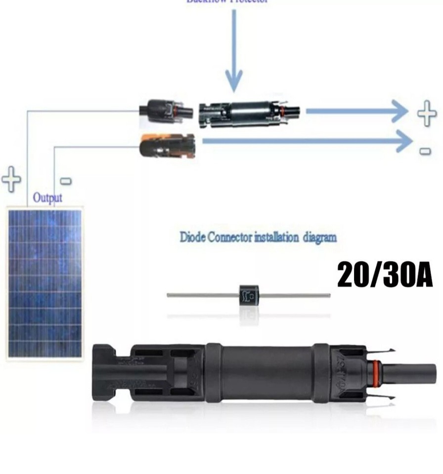 bulk pack 10 x Solar Panel 20A 1 Way Diode Inline PV Connectors 1000VDC ...
