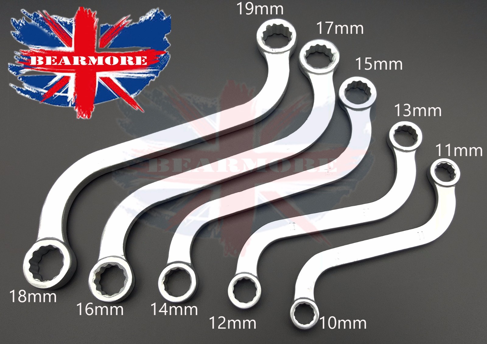 OBSTRUCTION SPANNER SET WRENCH 5 PIECE FLAT PROFILE 10-19 mm S SHAPE 5 ...