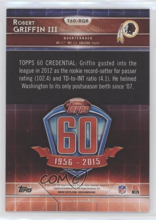 2015 Topps 60th Anniversary Wal-Mart Blue Foil Robert Griffin III #T60 ...