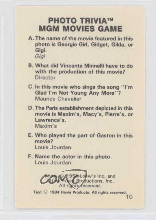 1984 Hoyle Photo Trivia MGM Movies Game Gigi Louis Jourdan #10 0w6 | eBay