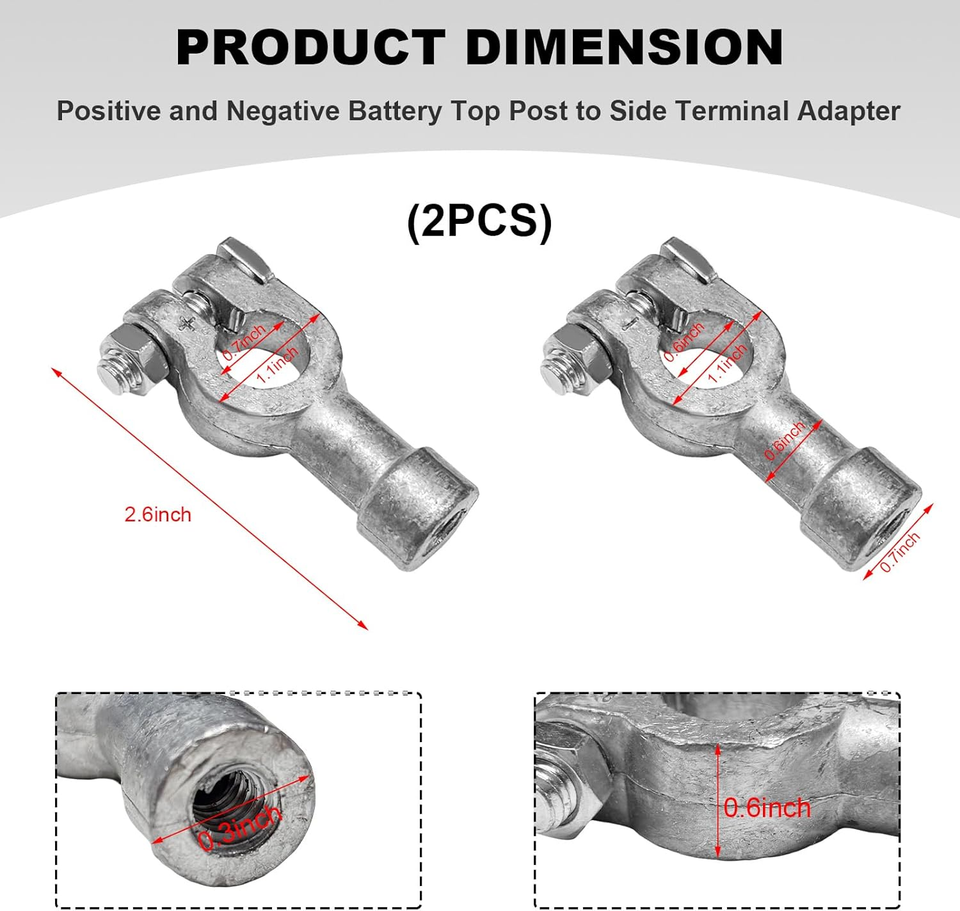 2PCS Car Battery Connectors, Positive and Negative Lead Top Post to ...