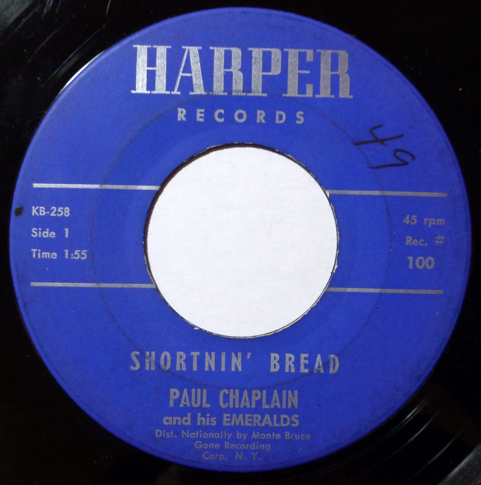 PAUL CHAPLAIN 45 Shortnin Bread / Nicotine HARPER Instrumental Rock n ...