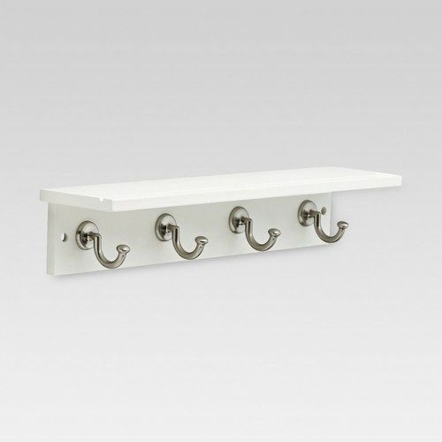 Set Of 2 - 18" Hennepin Hook Rack with Ledge - White/Satin Nickel ...