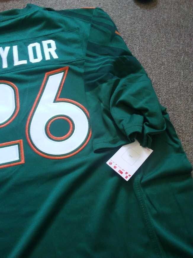 SEAN TAYLOR MIAMI HURRICANES COLLEGE #26 THROWBACK Sewn Jersey GREEN ...