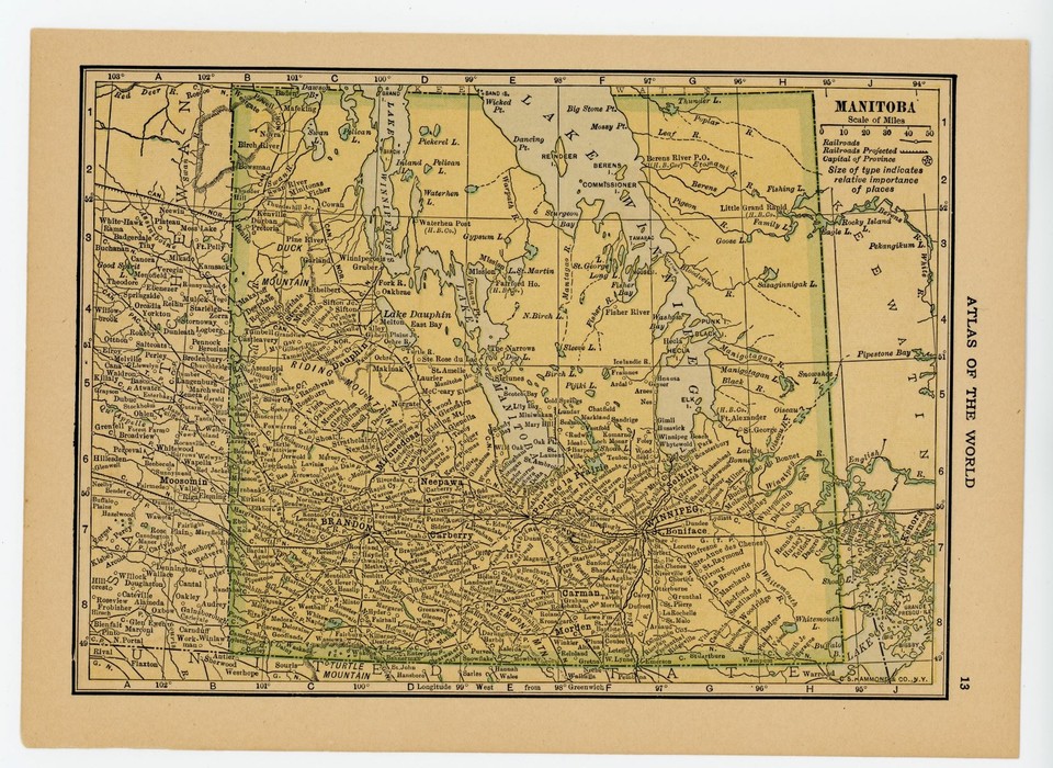 1912 Vintage Atlas Map Page - Manitoba map (on one side) and Alberta ...