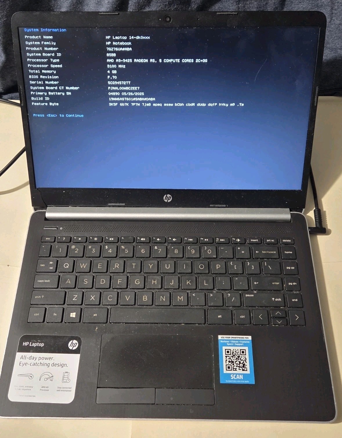 HP Laptop Silver 14-dk0002dx 14" AMD A9-9425 Radeon RS 3.1 GHz - PARTS ...