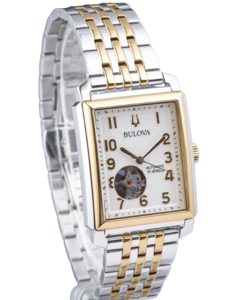 Bulova Sutton Stainless Steel Open Heart Square Dial Automatic 98A308 ...