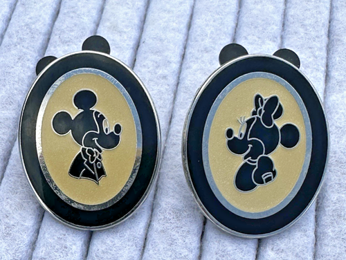 Disney Pins -2 Lot Minnie and Mickey Framed Silhouettes Black and Cream ...