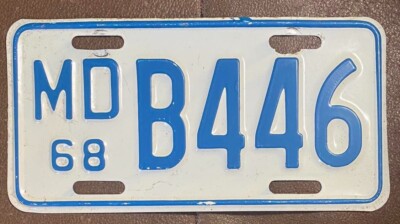 Maryland 1968 MOTORCYCLE License Plate # B446 | eBay