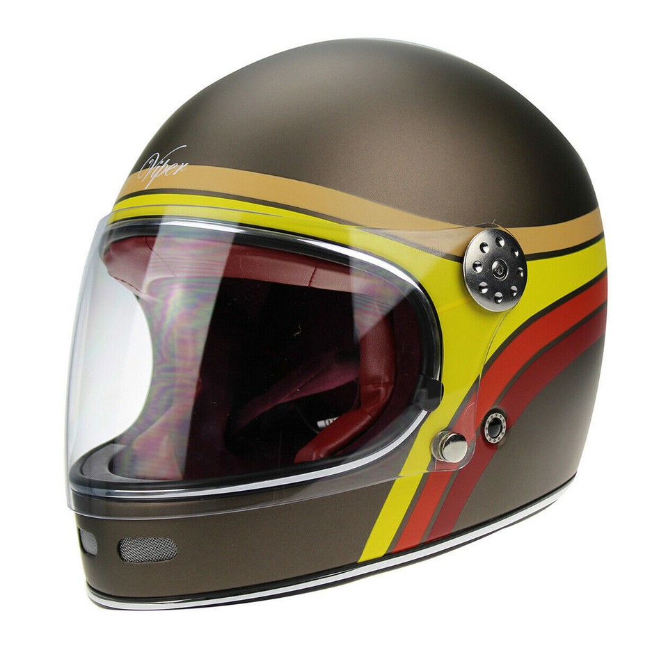 VIPER F656 RETRO VINTAGE 70's STYLE FIBREGLASS FULL FACE MOTORCYCLE ...