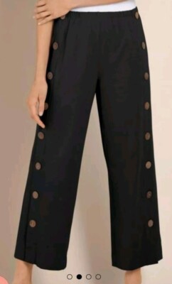 Curvedream Women's Black Button Wide Leg Pants Size XL | eBay