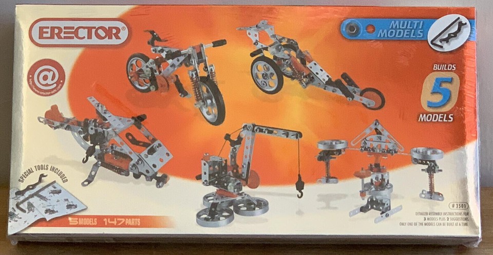 NEW ERECTOR BUILDS 5 MODELS #3501 BUILDING PLAY SET 2007 MECCANO 147 ...
