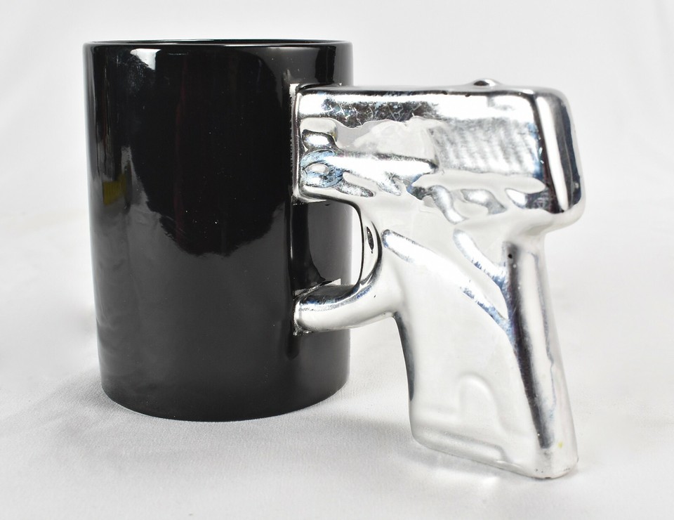 Gun Mug Pistol Chrome Handle Coffee Mug Black Ceramic 2nd Amendment | eBay
