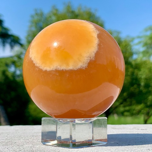 490G Natural Banded Orange Calcite Quartz Crystal Sphere Home Decor ...