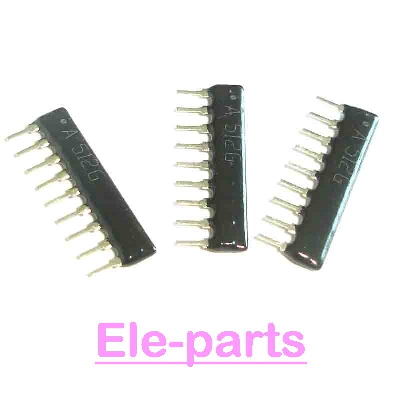 50 PCS A09-512G SIP-9 A09-512 5.1K ohm 8 Commoned Resistor Network ...