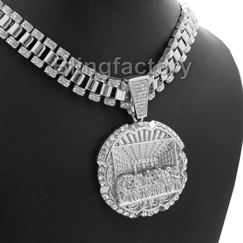 Hip Hop Iced Silver PT Last Supper & 18" Iced Rollie Link Choker Chain ...