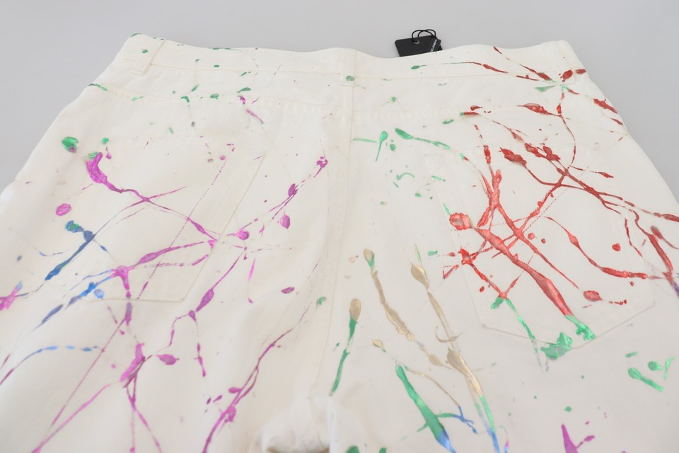 DOLCE & GABBANA Jeans White Cotton Color Splash Print Denim IT48/W34/M ...